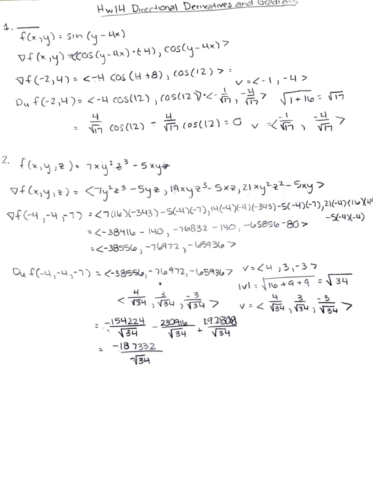 Hw 14 Directional Derivatives and Gradients - _(: (x 1 ~ ) : $ I "1 ( J ...