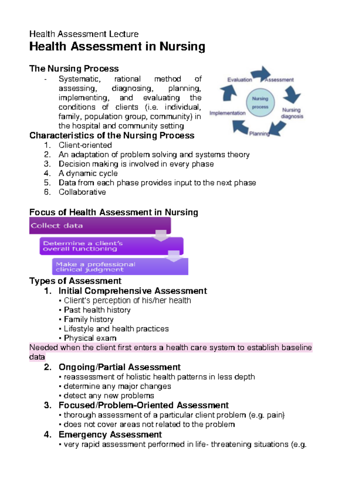 Health Assessment in Nursing Lecture - Health Assessment in Nursing The ...
