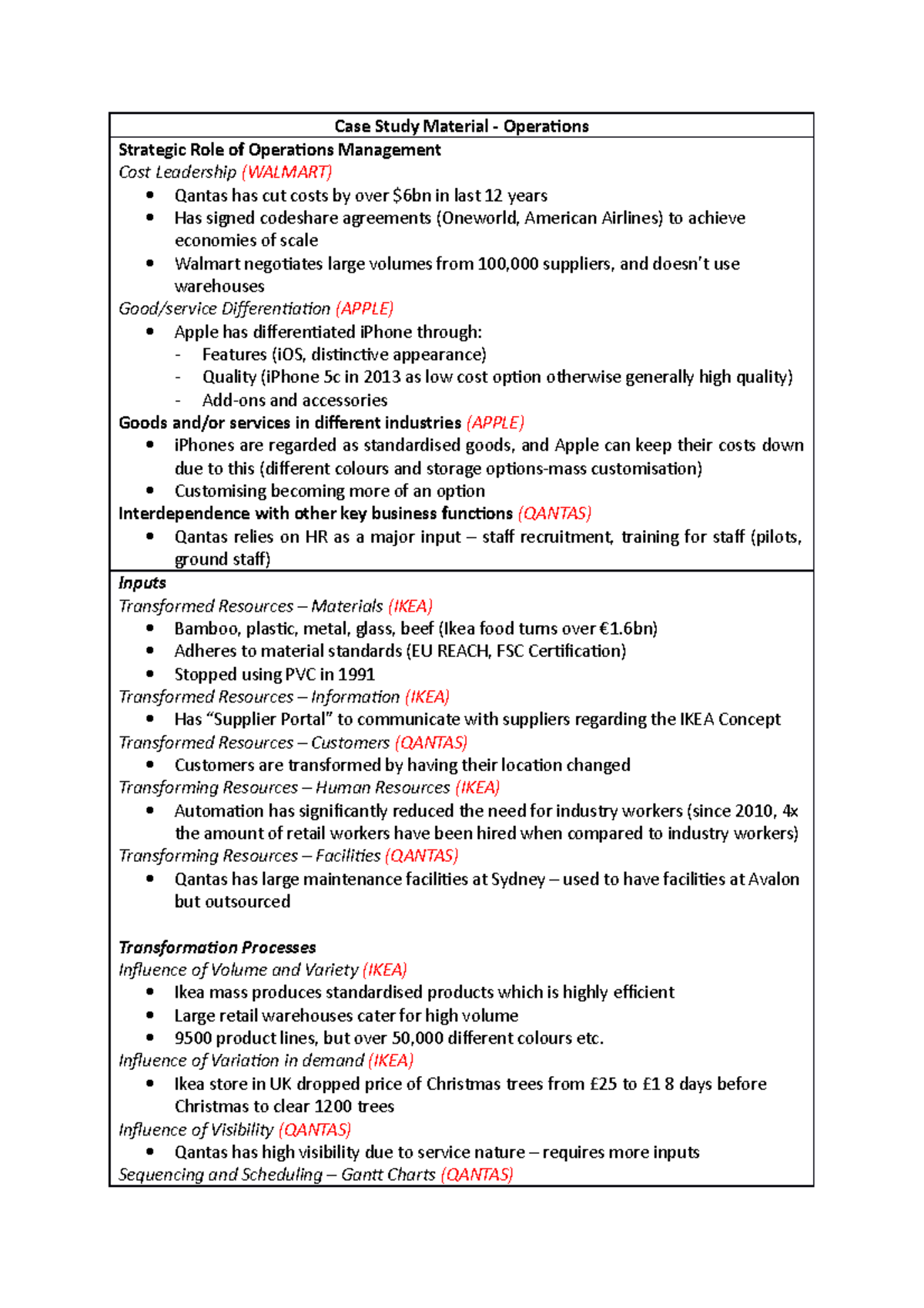 Case Study Material Operations - Case Study Material - Operations Strategic Role of Operations ...