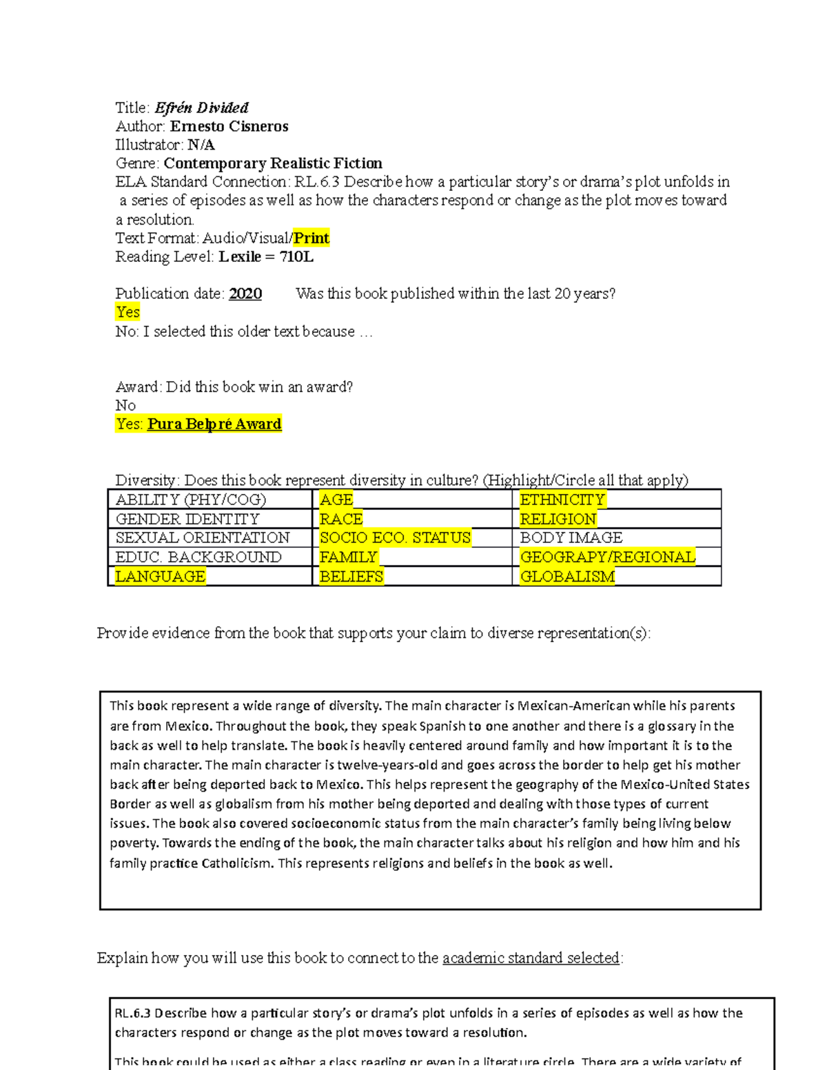 Portfolio 2 - Efren Divided (realistic fiction) - Title: Efrén Divided ...