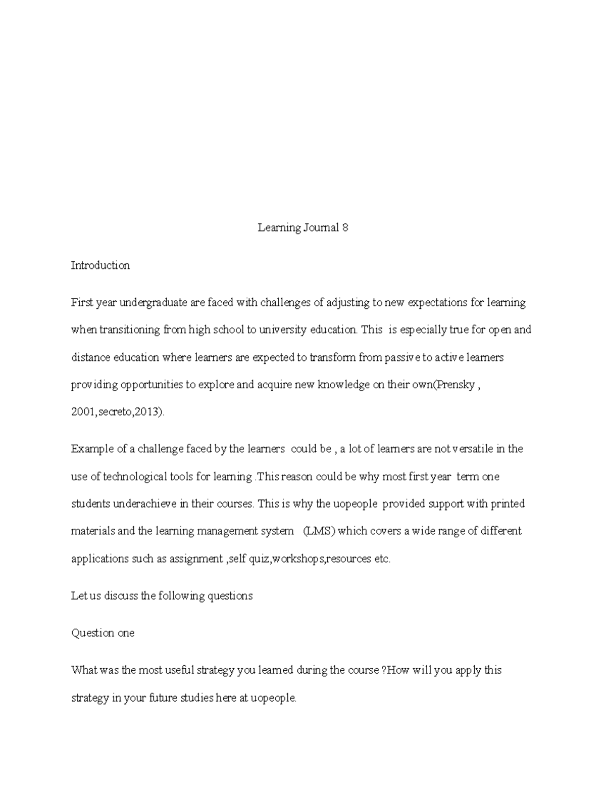 online education strategies - Learning Journal 8 Introduction First ...