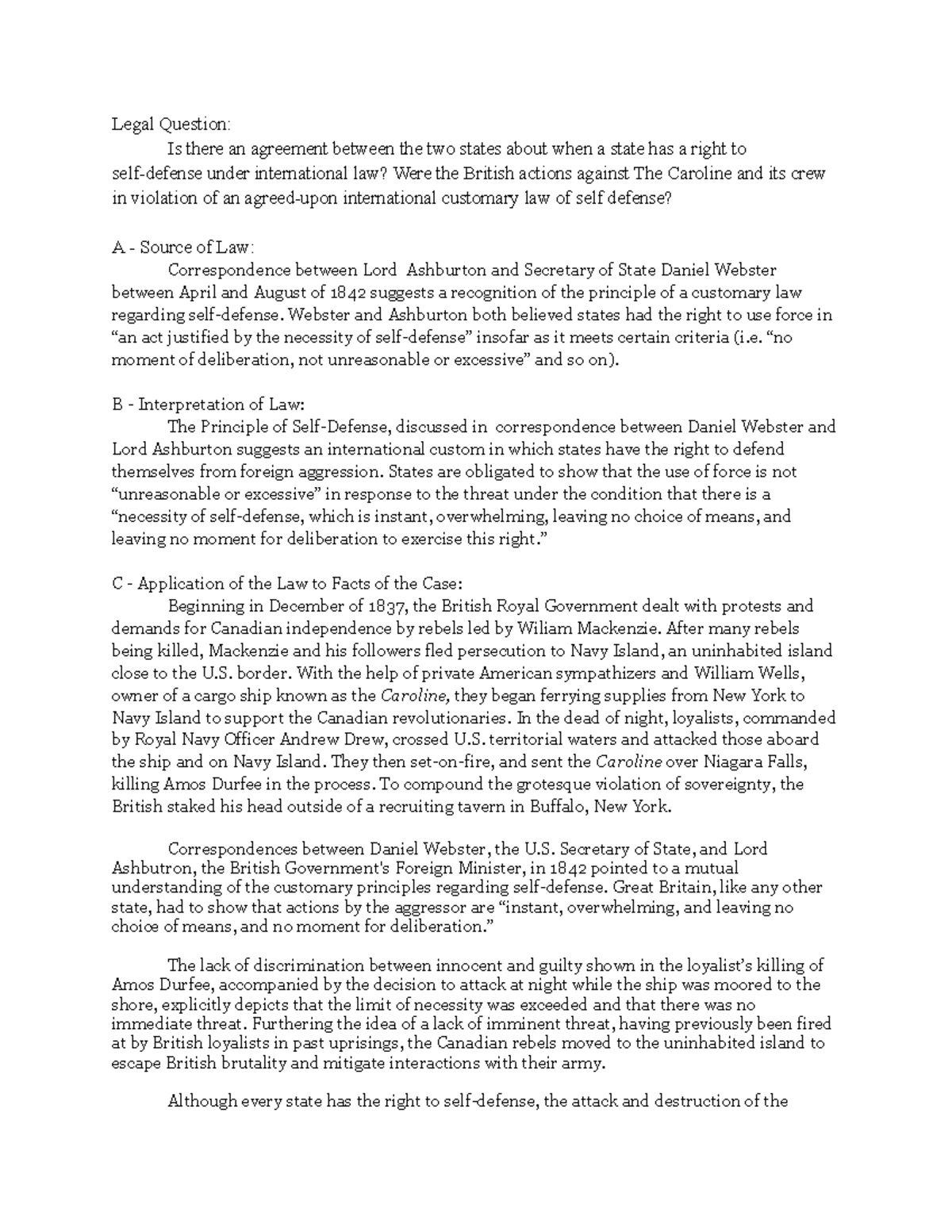 Legal Brief Module 3 - Legal Question: Is there an agreement between ...