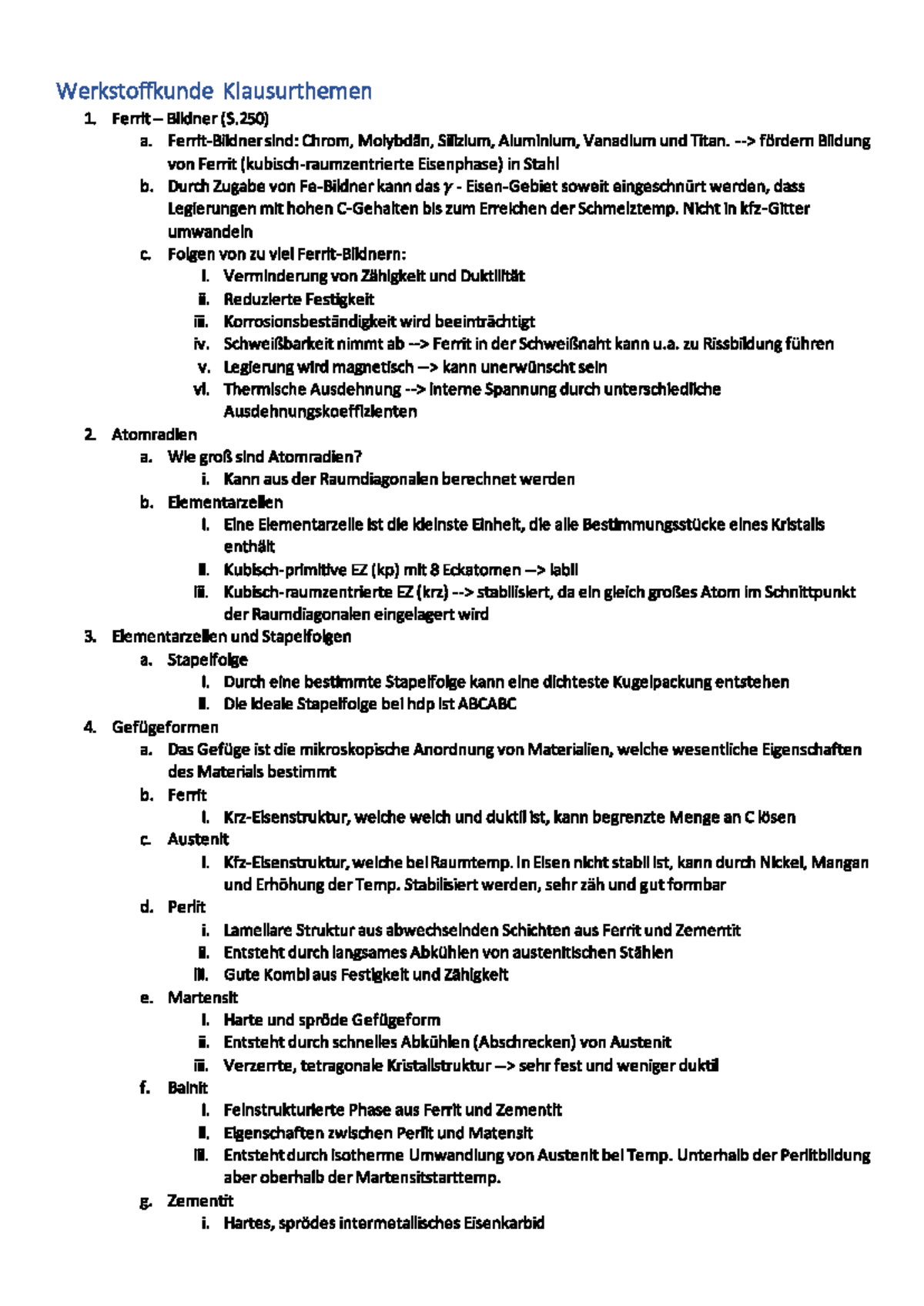 Klausurfragen WK1 Wi Se 23-24 - Werkstoffkunde II - Studocu