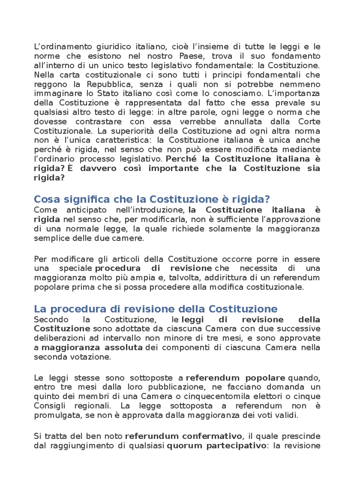 Revisione e rigidità della costituzione - L’ordinamento giuridico ...