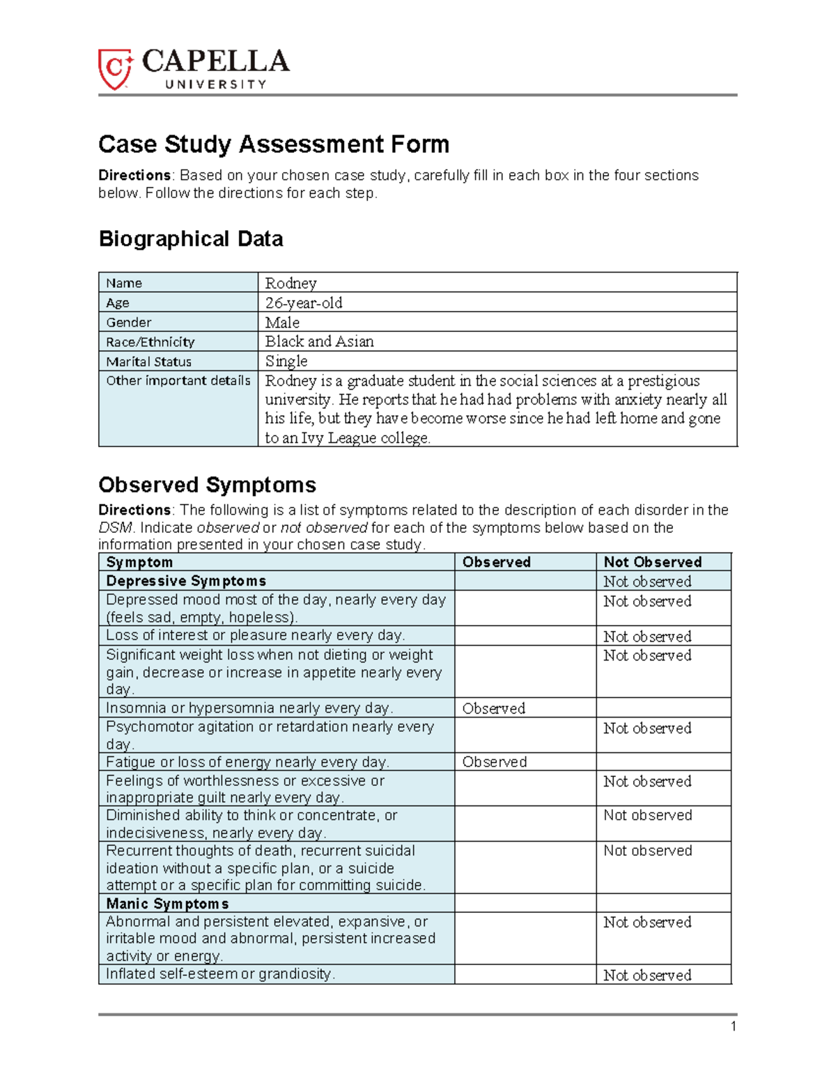 Case Study observation assignment Psych 3110 11 - Case Study Assessment ...