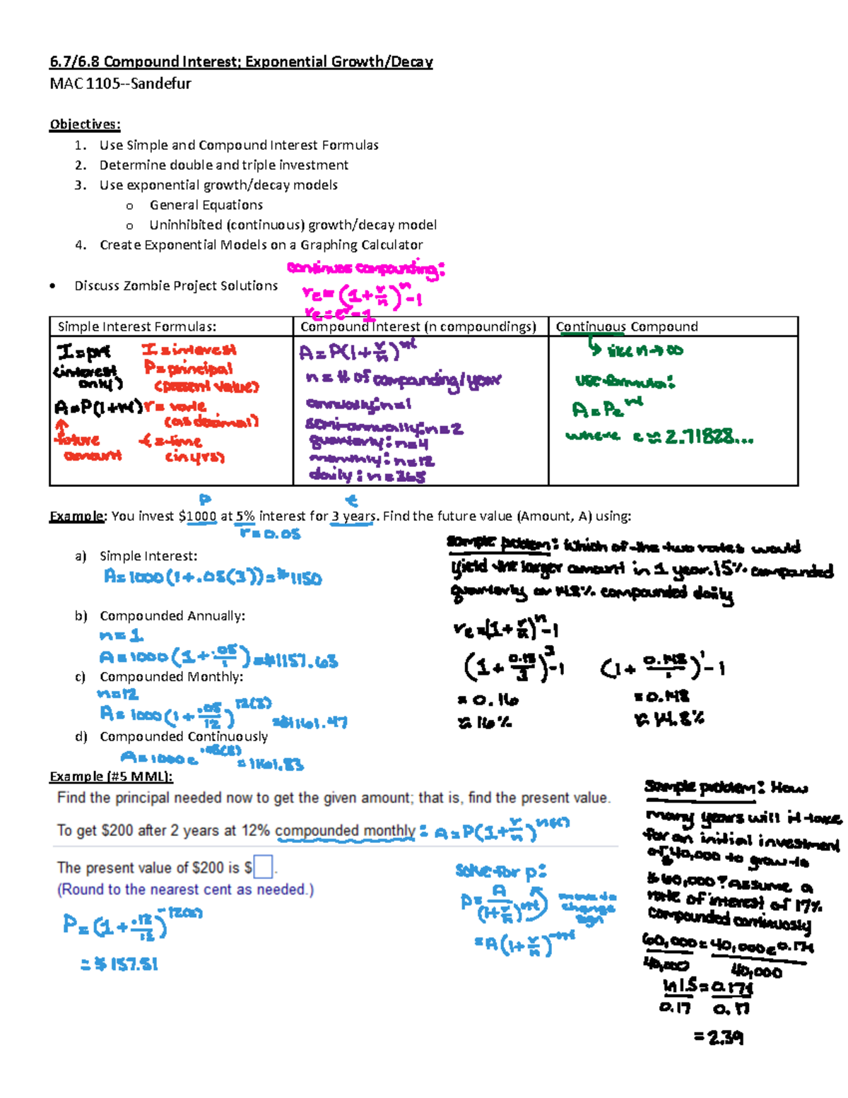 Unit VI 6.7-6.8 guided notes (COMP Interest; EXPO Growth& Decay) - 6.7 ...