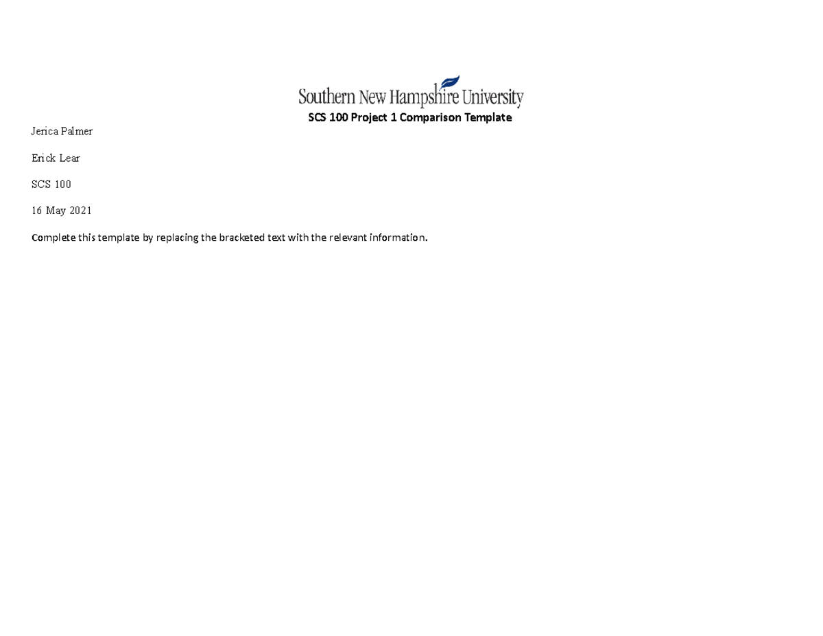 SCS 100 project 1 template - SCS 100 Project 1 Comparison Template ...