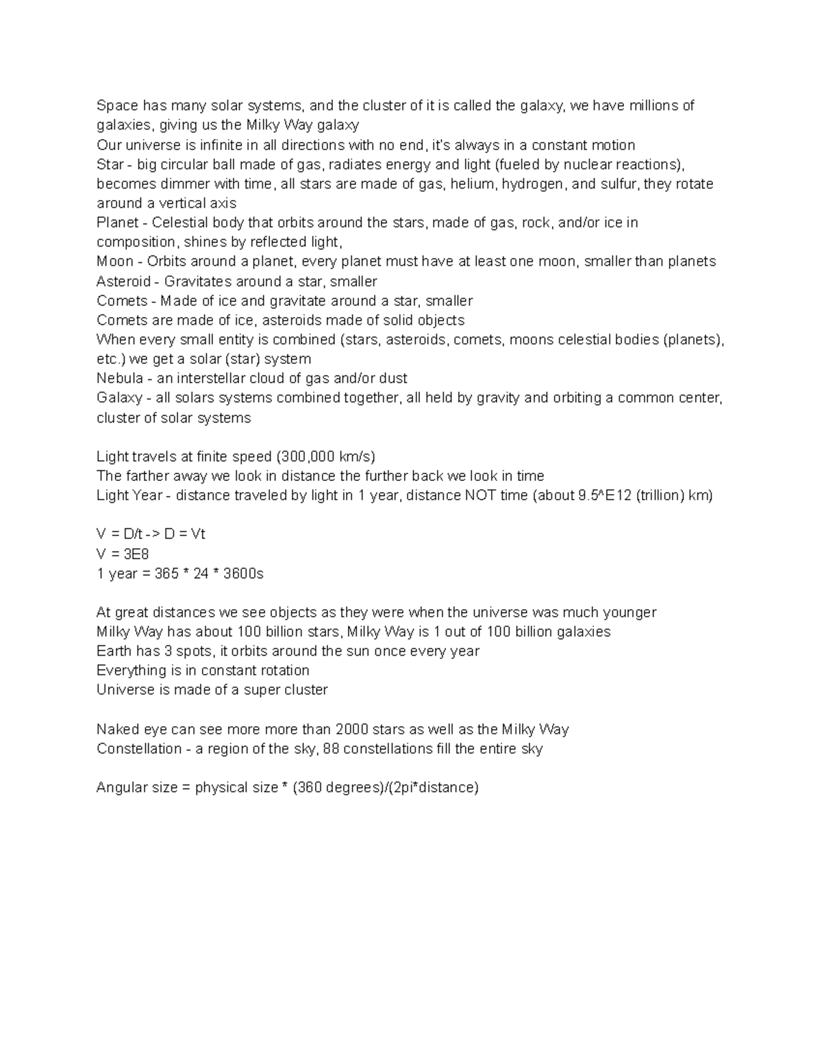 Class 1 6 1 - notes - Space has many solar systems, and the cluster of ...