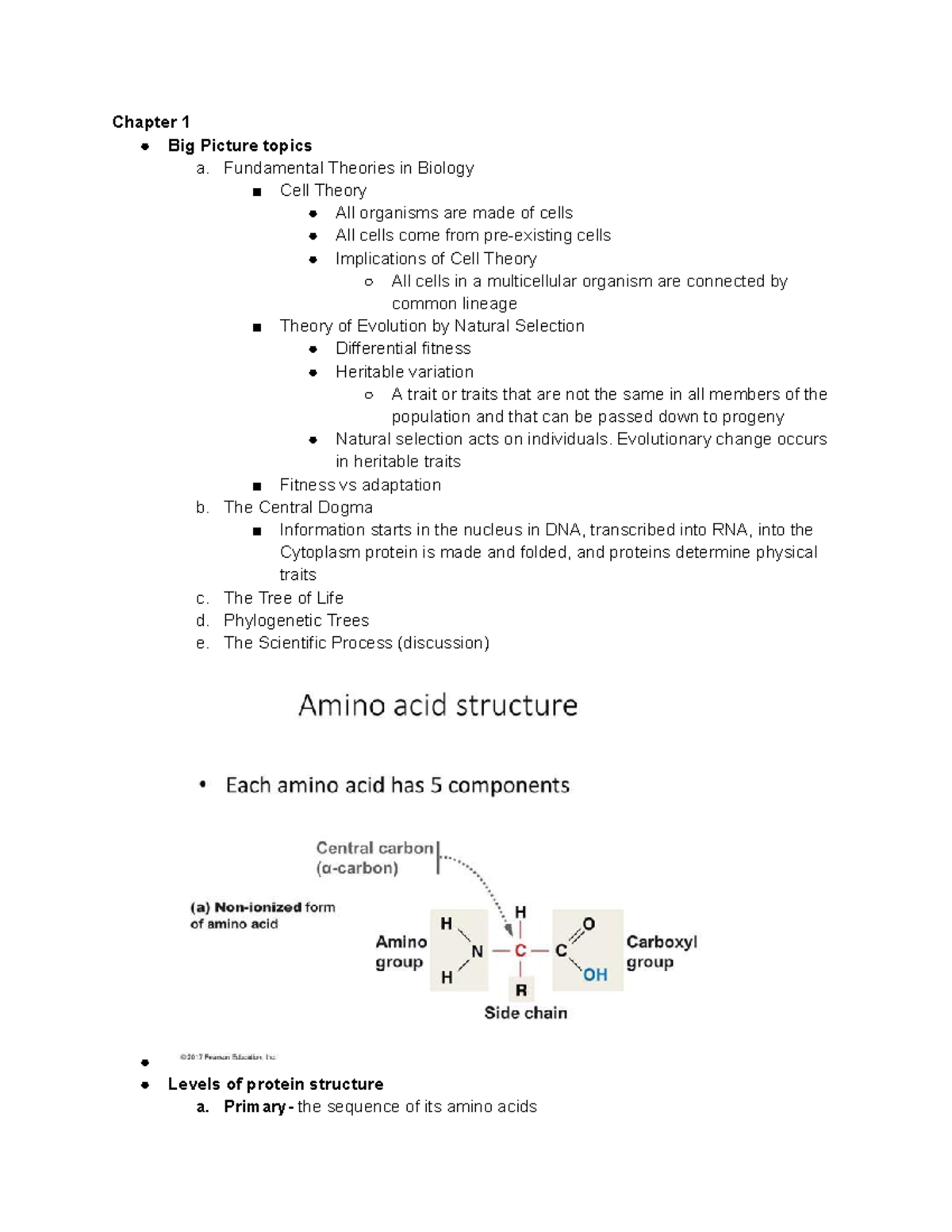 Biology 141 - Lecture and textbook notes - Chapter 1 Big Picture topics ...