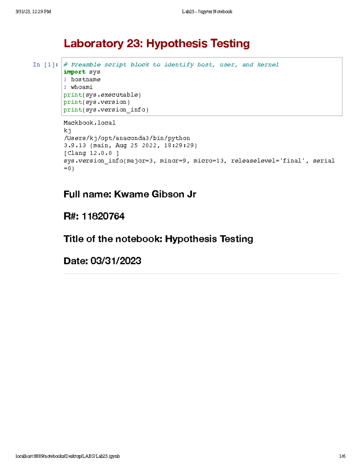 Lab23 - Jupyter Notebook - Laboratory 23: Hypothesis Testing In [1 ...