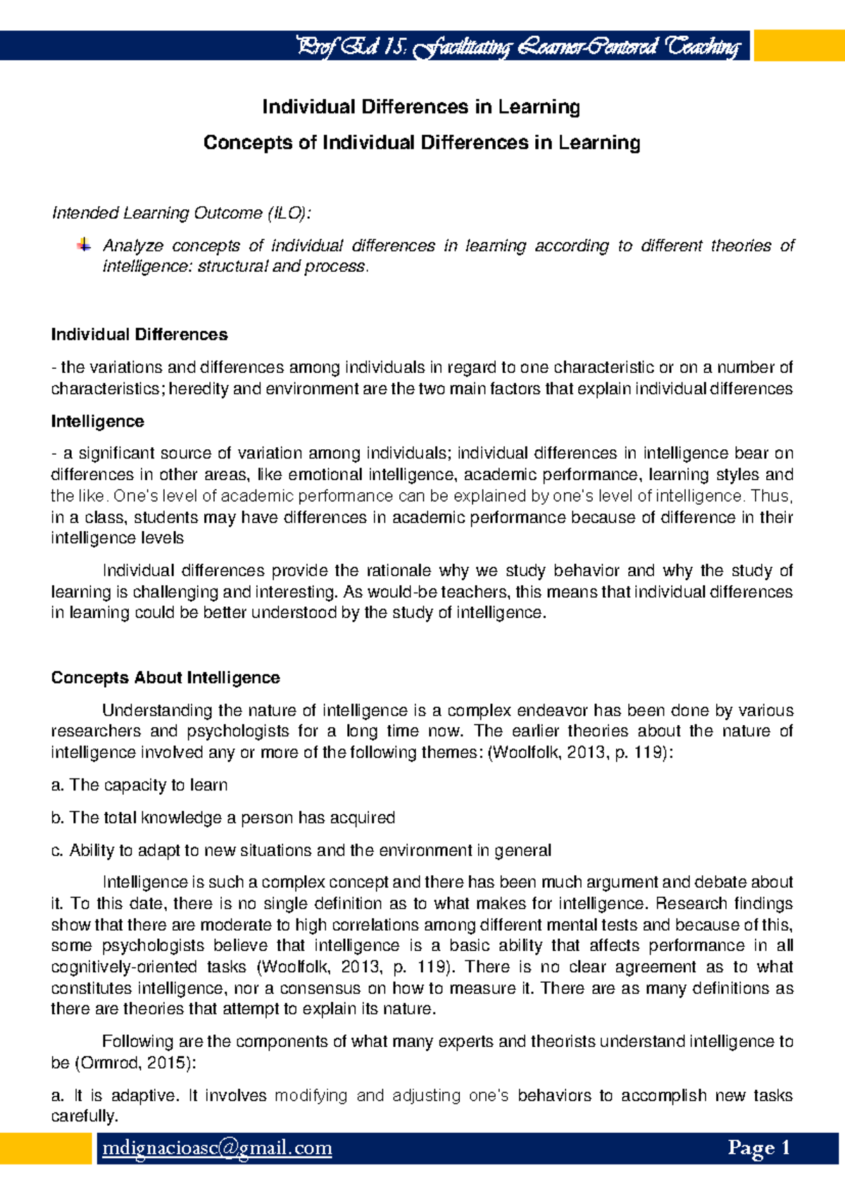 Concepts of Individual Differences in Learning - Individual Differences ...
