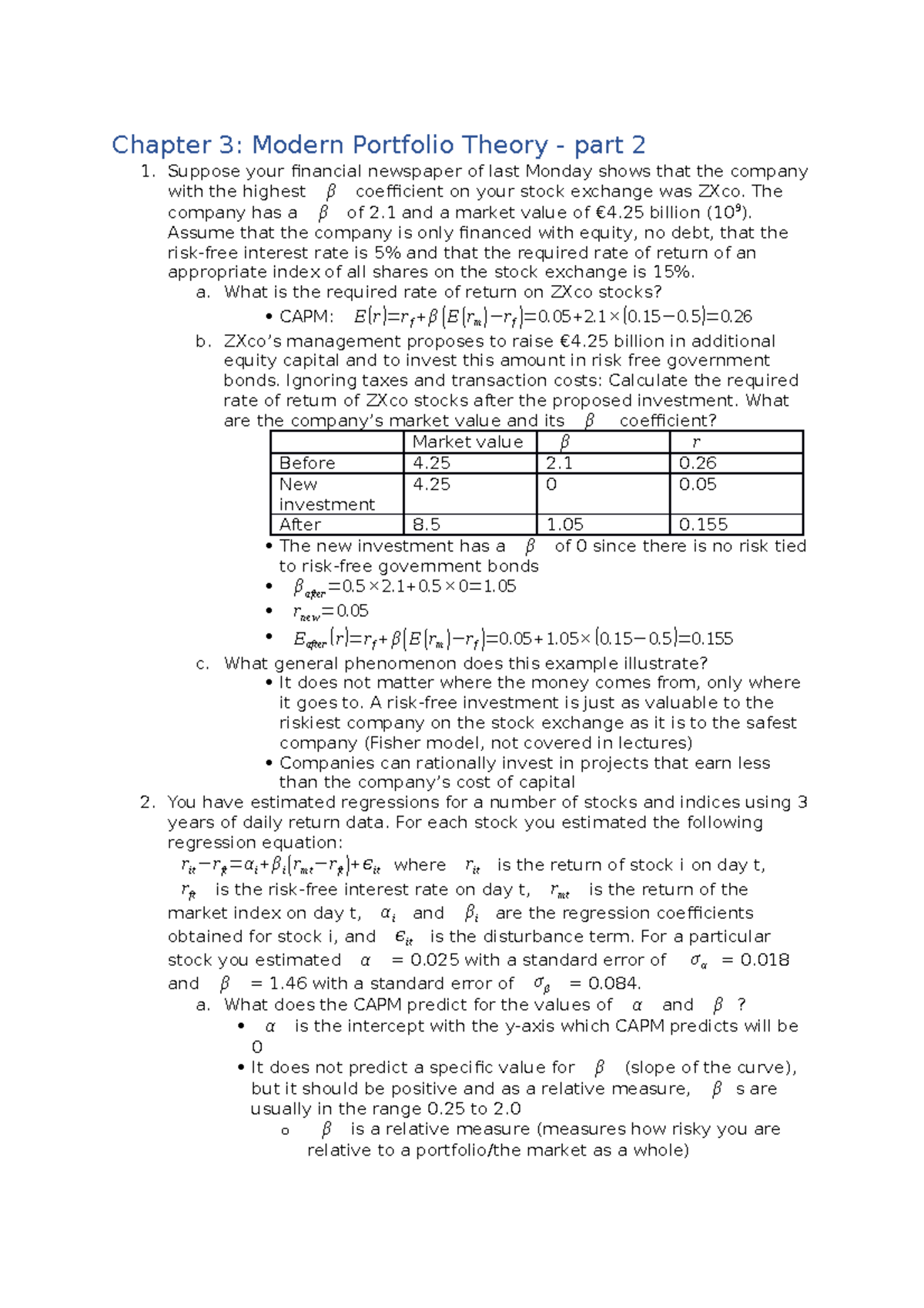 Exercises - Chapter 3 - part 2 v2 - Chapter 3: Modern Portfolio Theory - part 2 Suppose your ...