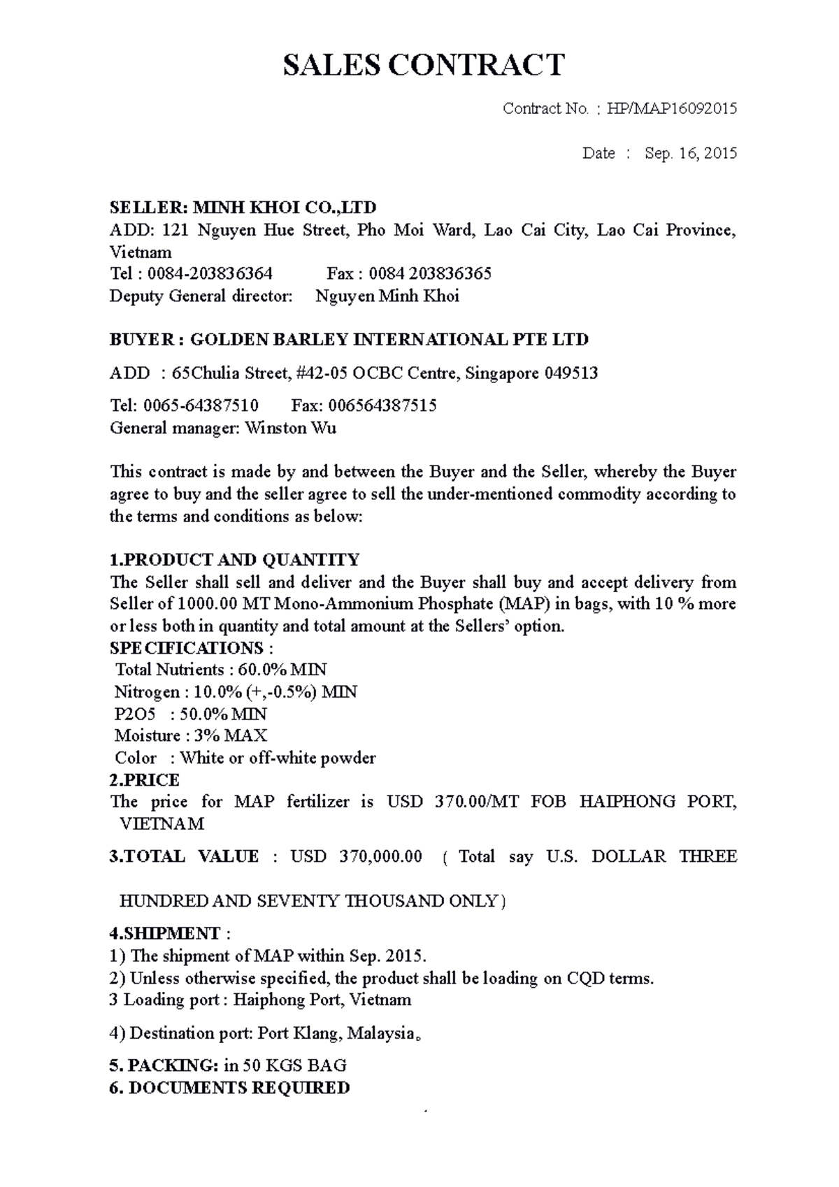 Sales Contract-1 - contract - SALES CONTRACT Contract No.：HP/MAP ...