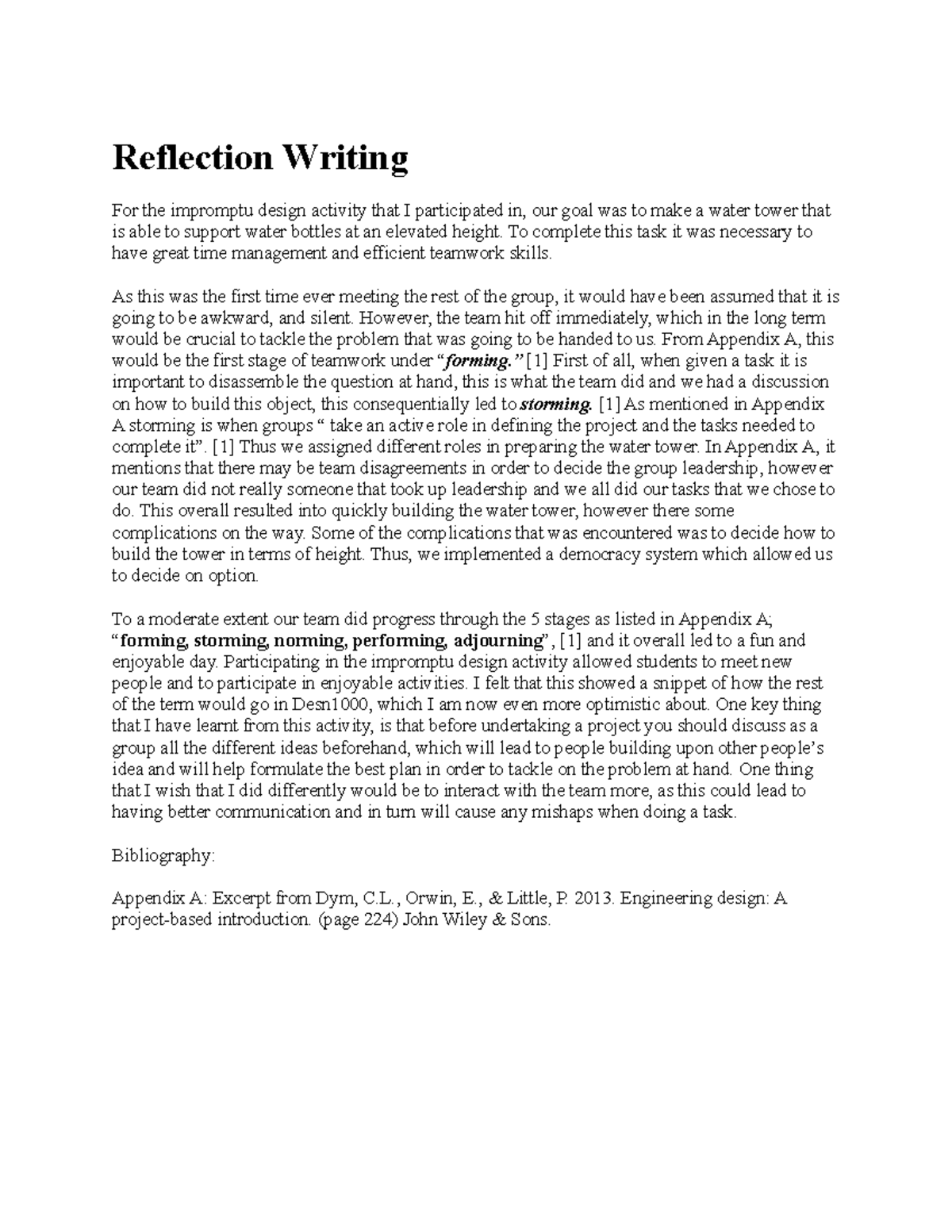 Reflection Writing - Reflection Writing For the impromptu design ...