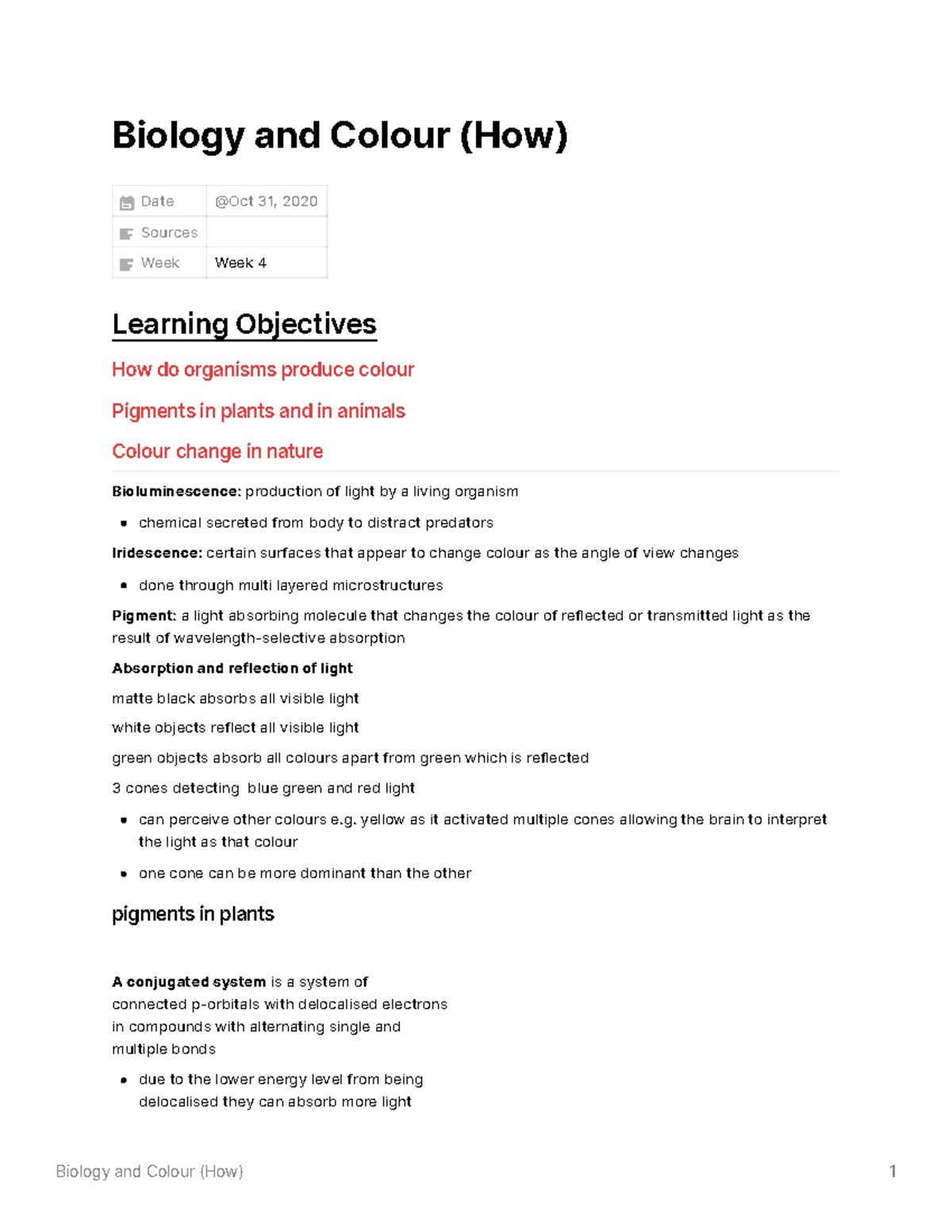 Biology and Colour (How) - Biology and Colour (How) Date Sources Week ...