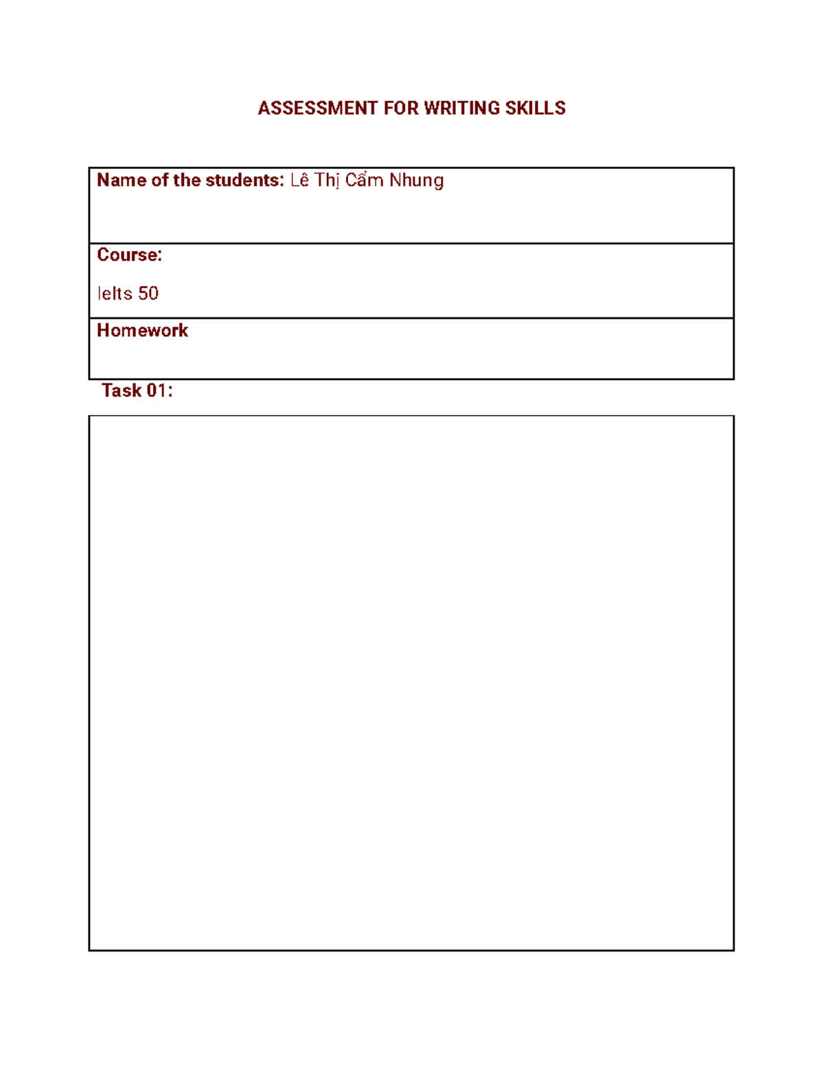 Form writing-2 - This is form ielts writing - ASSESSMENT FOR WRITING ...