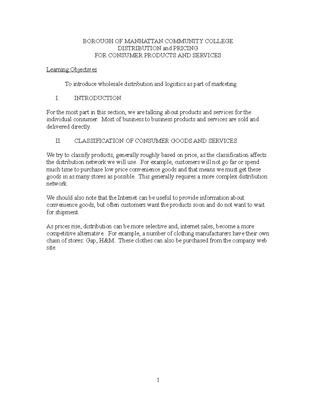 Distribution and Pricing 1 - BOROUGH OF MANHATTAN COMMUNITY COLLEGE DISTRIBUTION and PRICING FOR ...