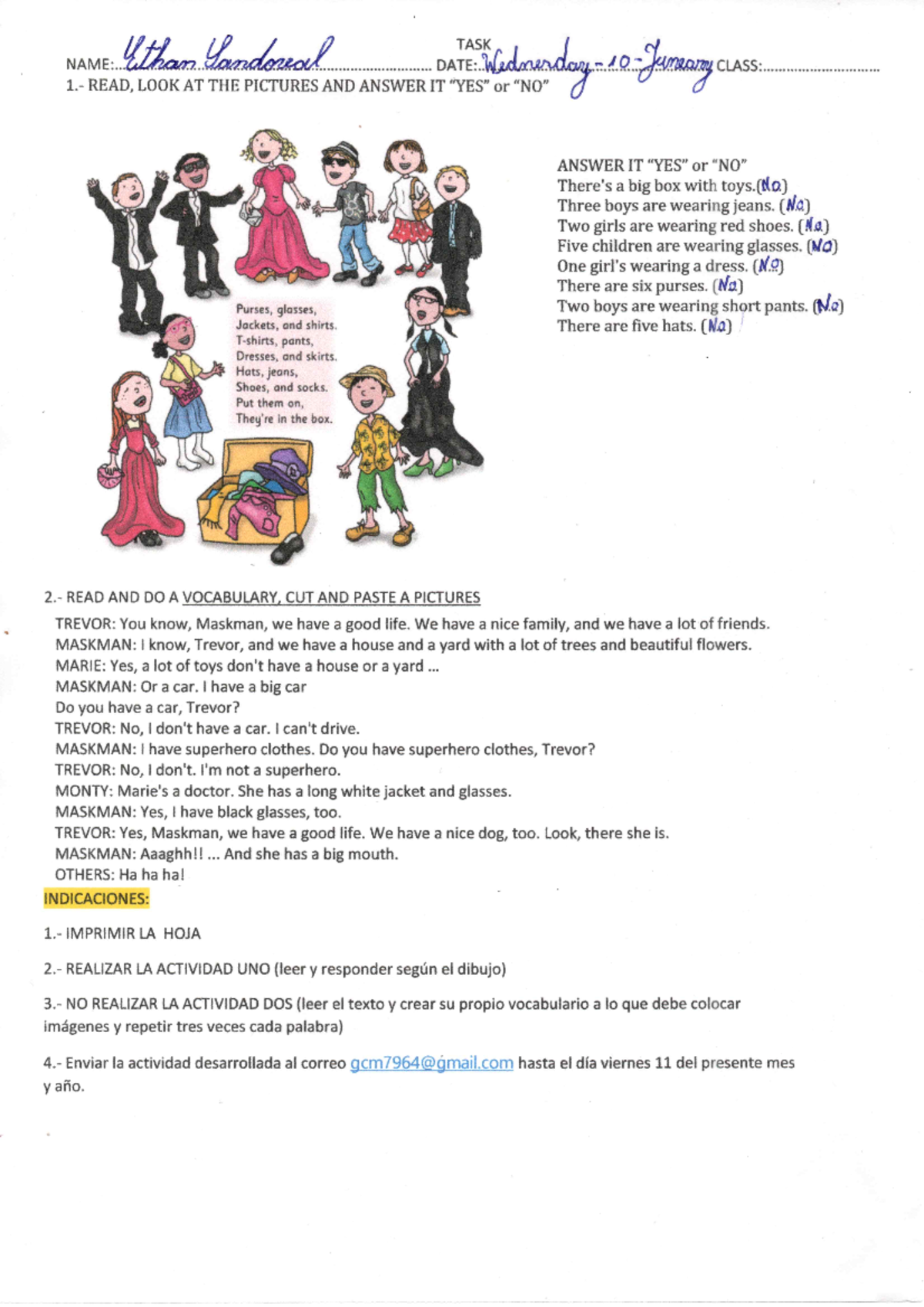 Homework English Actv 11012024 Ethan Sandoval 5to D - NAME: Ethan ...