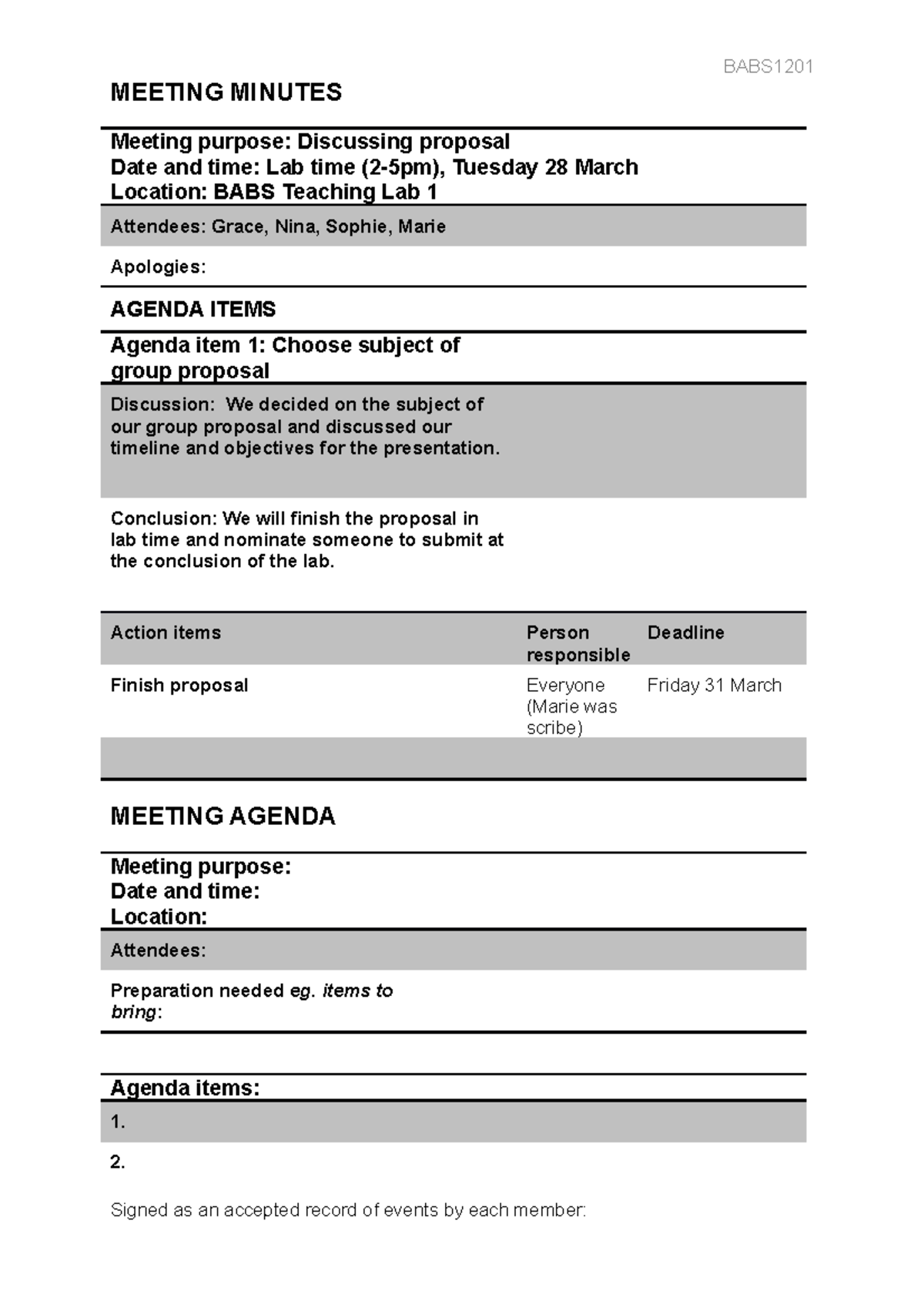 BABS Meeting template - BABS1201 - UNSW Sydney - Studocu