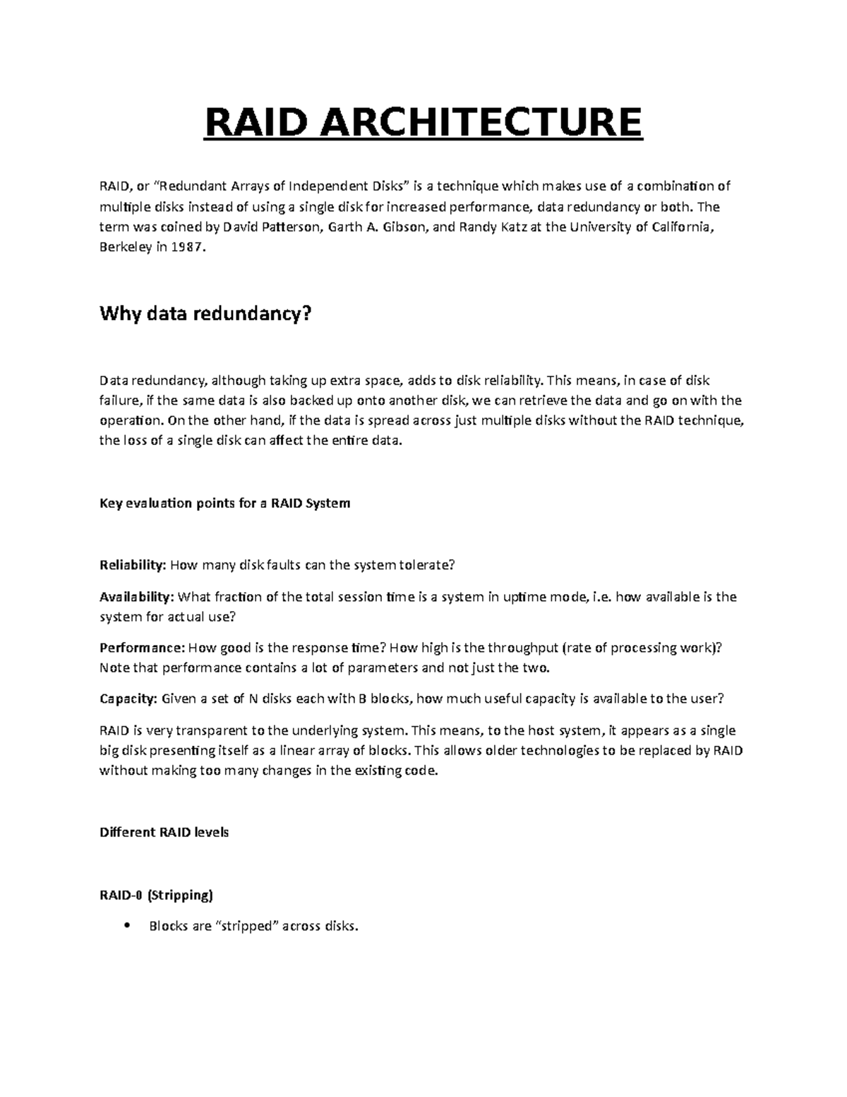 Pdc Assignment About Architecture Raid Architecture Raid Or “redundant Arrays Of