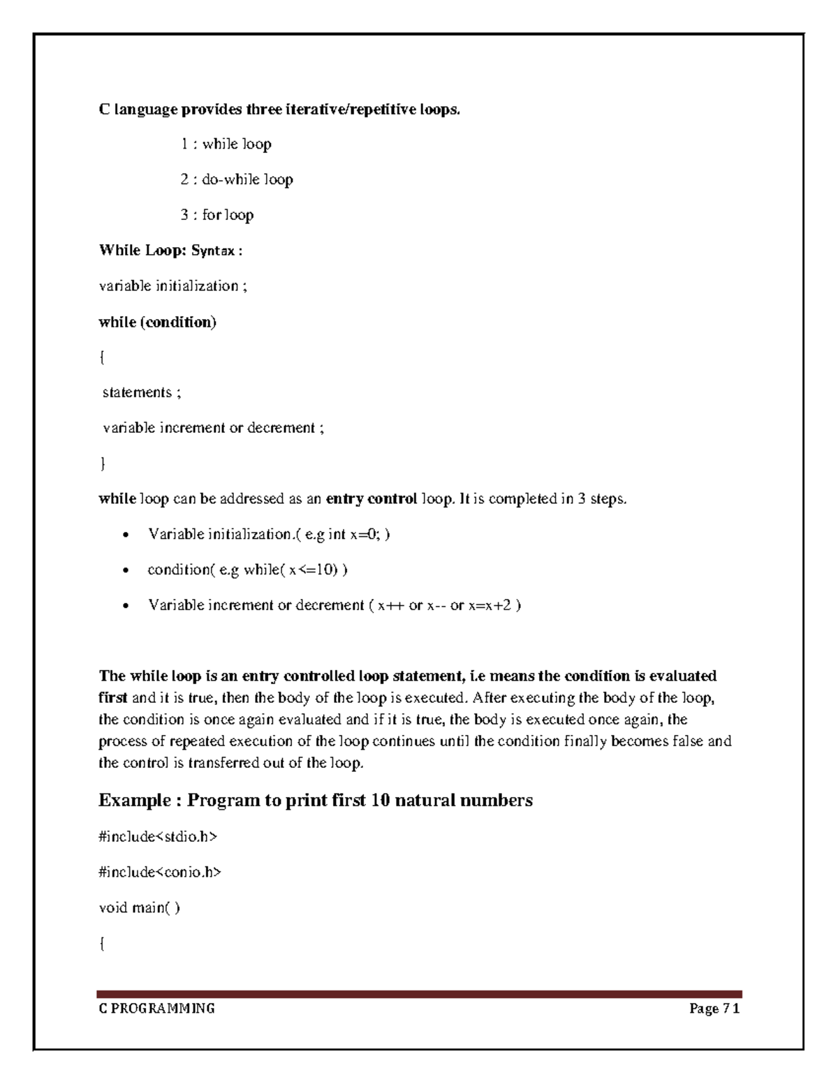 CP-71-80 - academic notes - C language provides three iterative ...