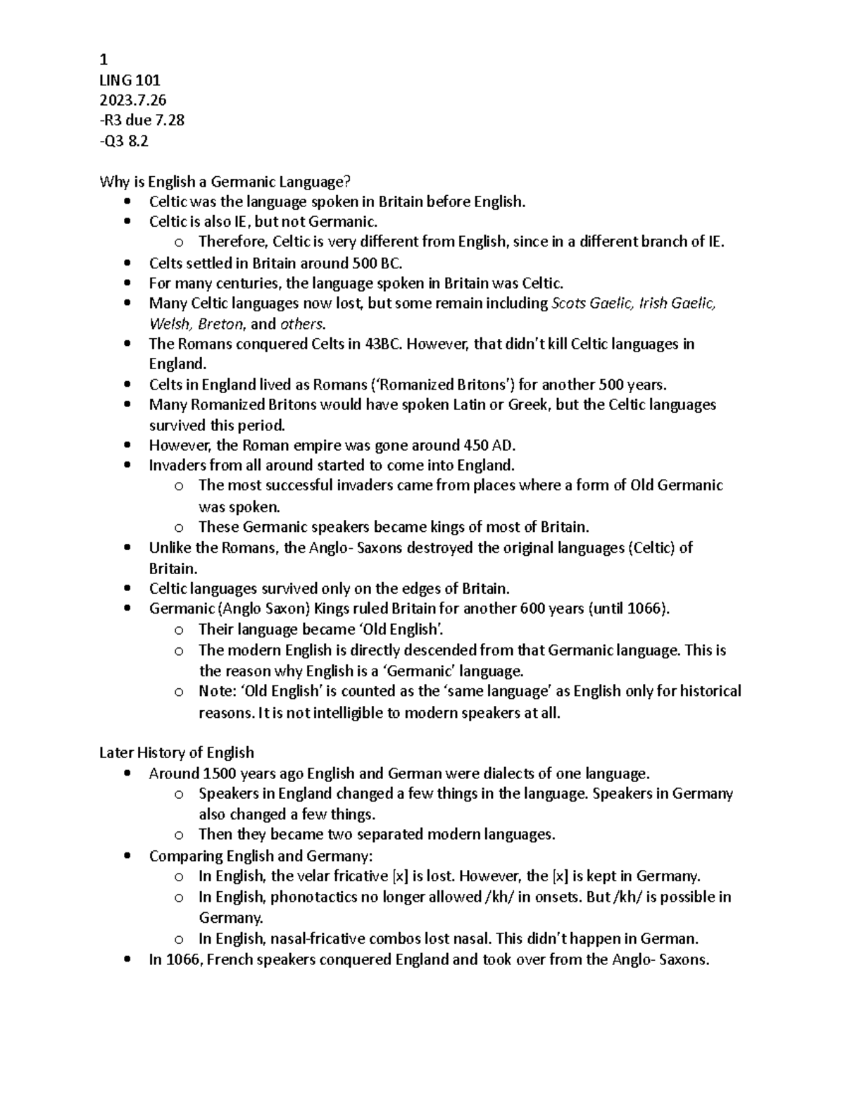 7.26 notes - ';lkjhgfds - 1 LING 101 2023. -R3 due 7. -Q3 8. Why is ...
