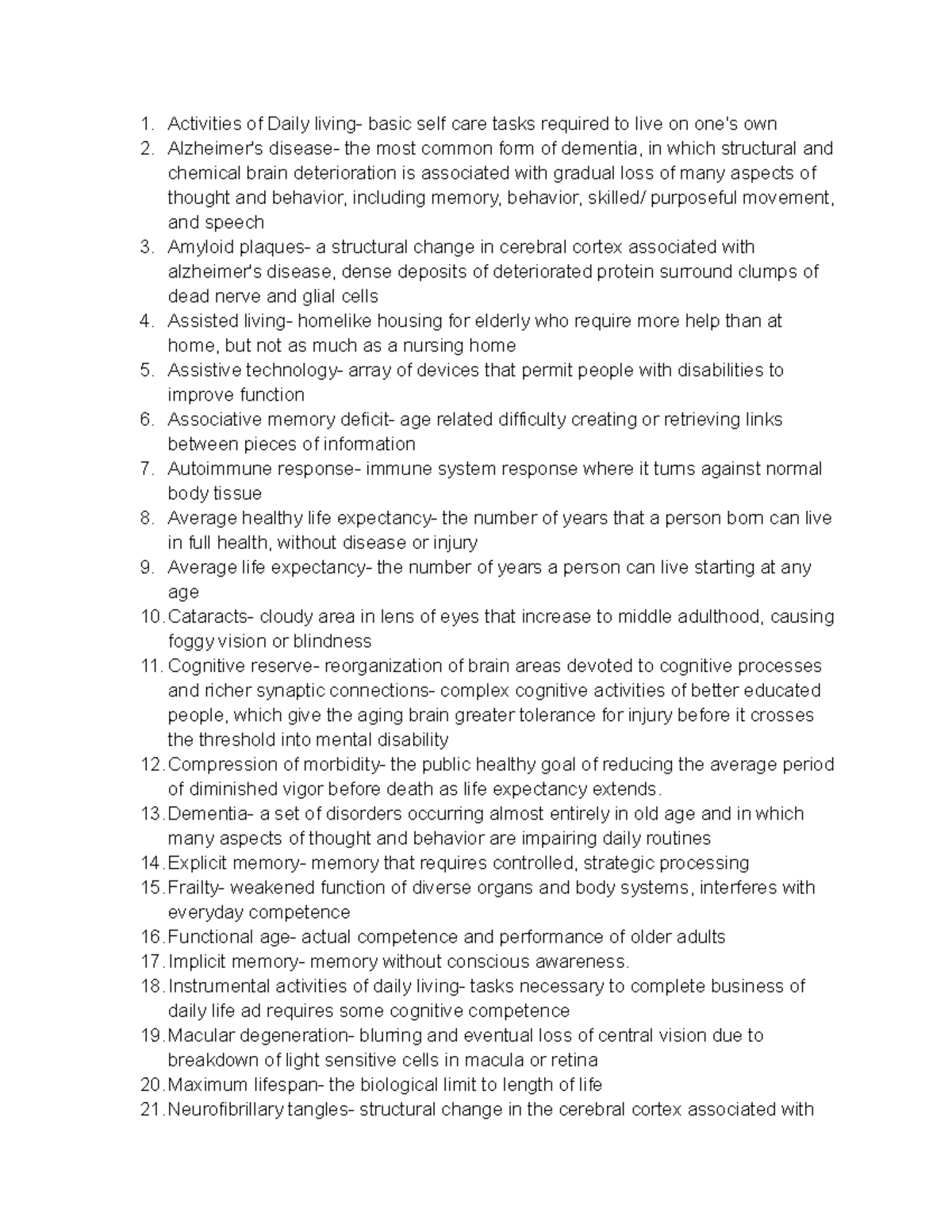 Chapter 17 vocab - Activities of Daily living- basic self care tasks ...