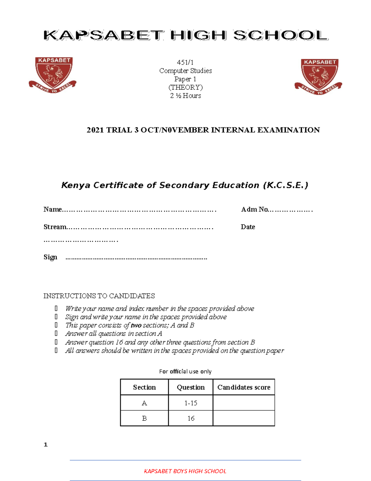 451 F4 Computer P1 QS - good - 2021 TRIAL 3 OCT/N0VEMBER INTERNAL ...
