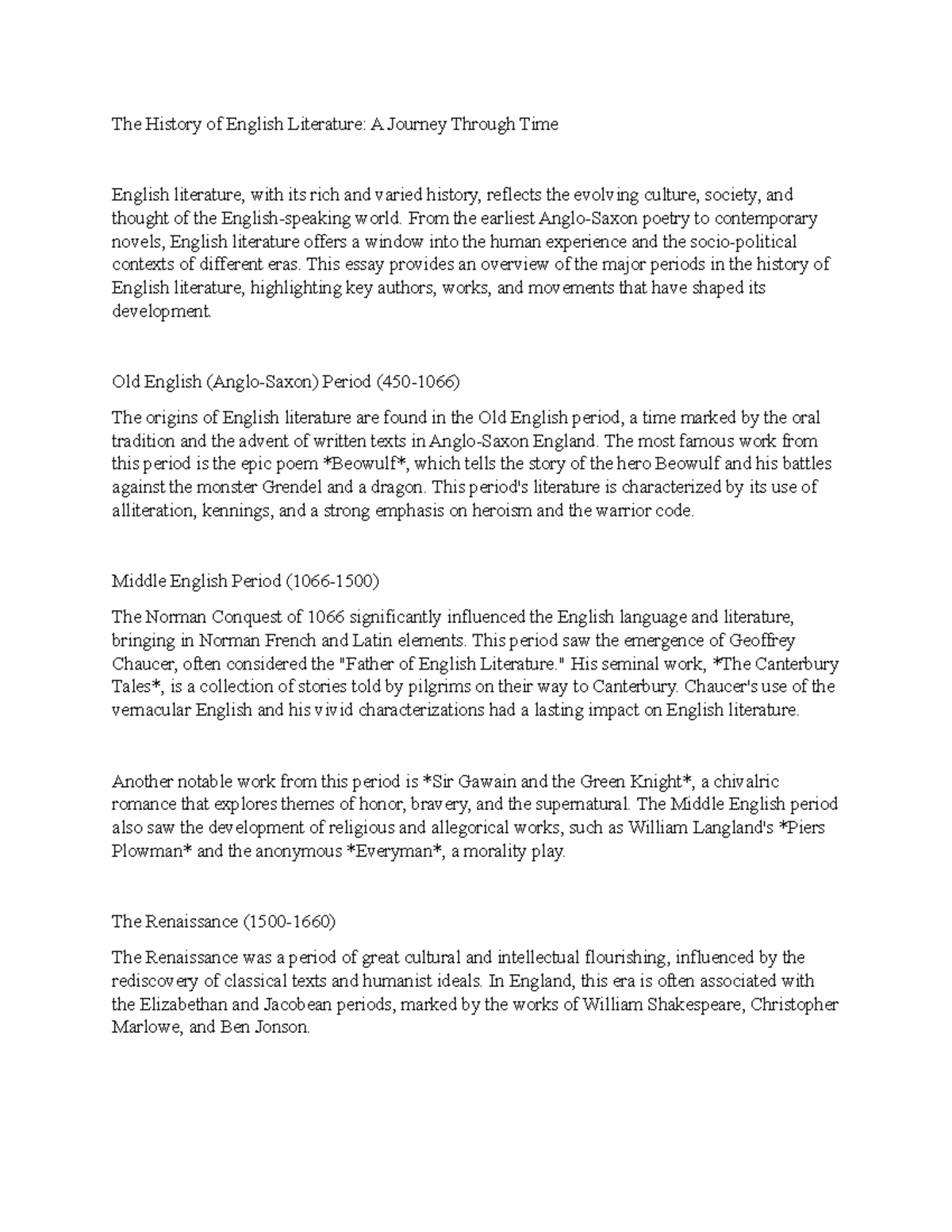 The History of English Literature - From the earliest Anglo-Saxon ...