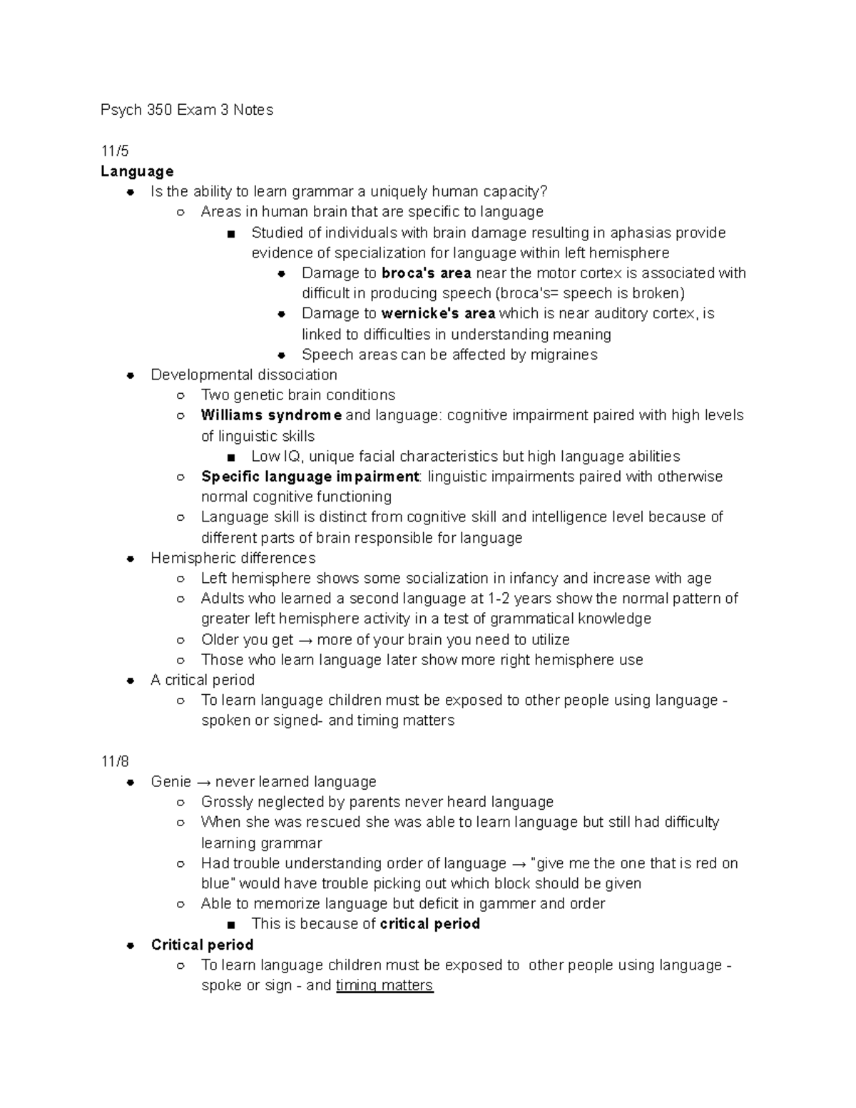 Psych 350 Exam 3 Notes - Psych 350 Exam 3 Notes 11/ Language Is the ...
