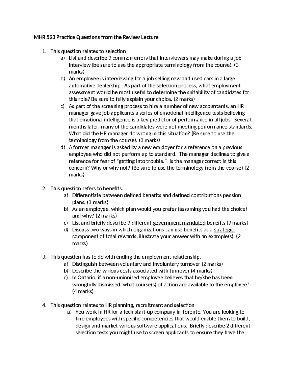 Set 1 Practice Exam Questions Mhr 523 Practice Questions From The