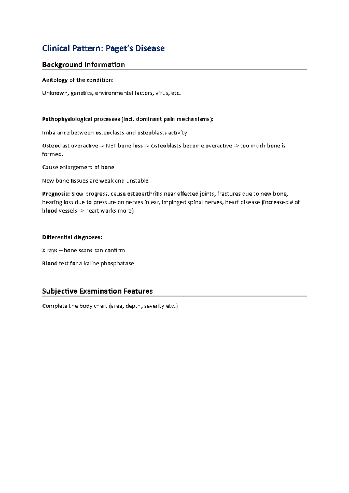 Clinical Pattern Template - Paget's - Clinical Pattern: Paget’s Disease ...