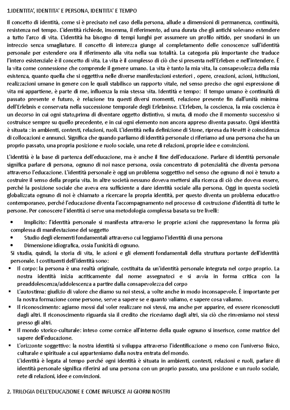Domande ped gen - 1’, IDENTITA’ E PERSONA, IDENTITA’ E TEMPO Il ...