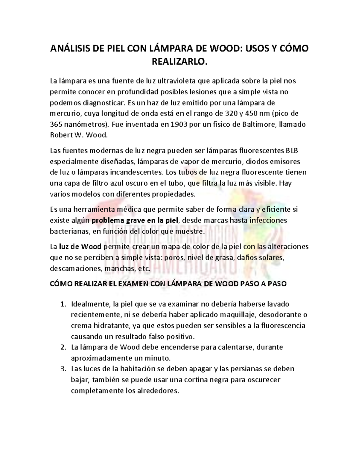 Lectura de Apoyo Lampara DE WOOD - ANÁLISIS DE PIEL CON LÁMPARA DE WOOD ...
