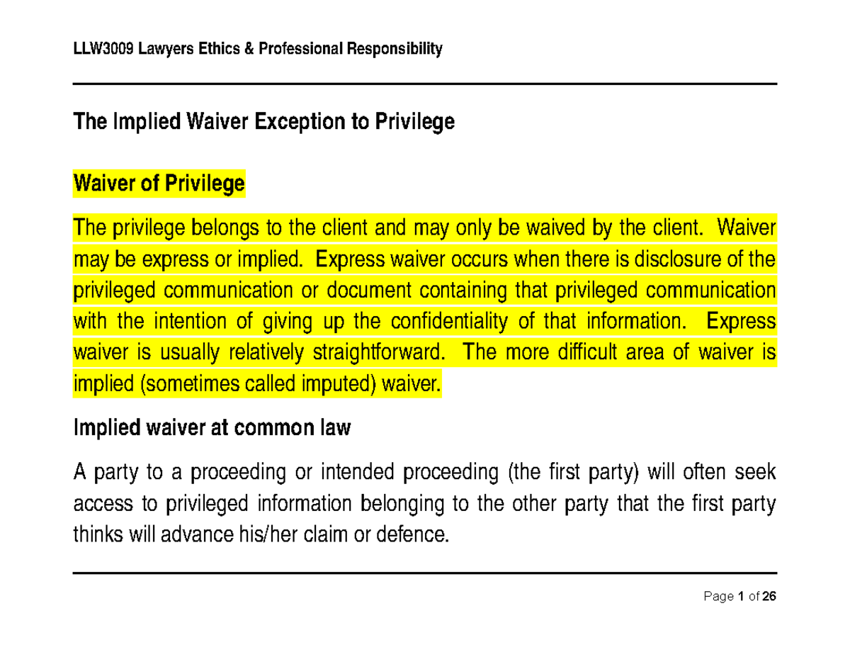 The Implied Waiver Exception to Privilege - The Impl ied Wai ver ...