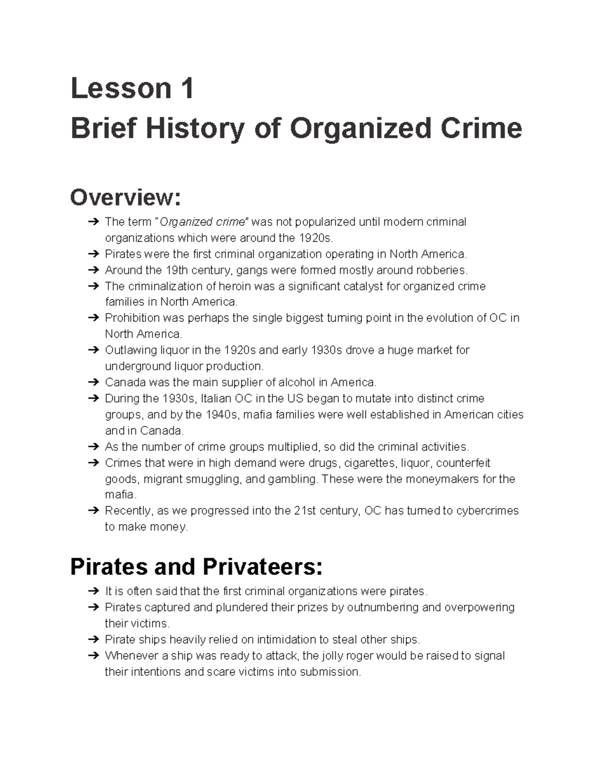Chapter 1 Notes - Lesson 1 Brief History of Organized Crime Overview ...
