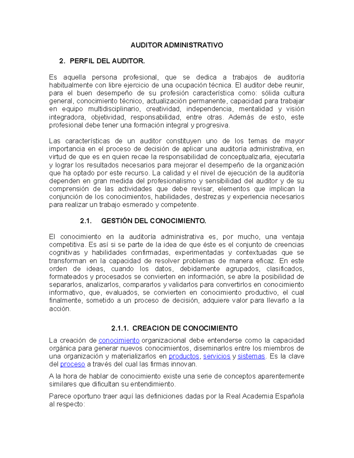Unidad II Perfil DEL Auditor - AUDITOR ADMINISTRATIVO 2. PERFIL DEL ...