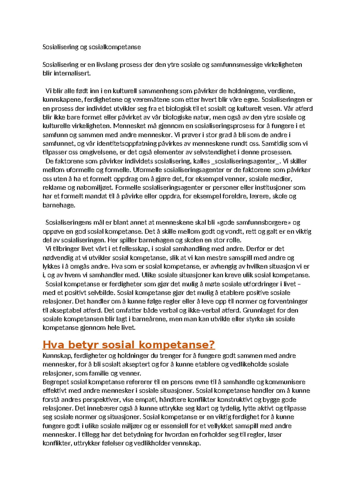 Sosialisering og sosialkompetanse-psykologi 2 del 2 copy ...