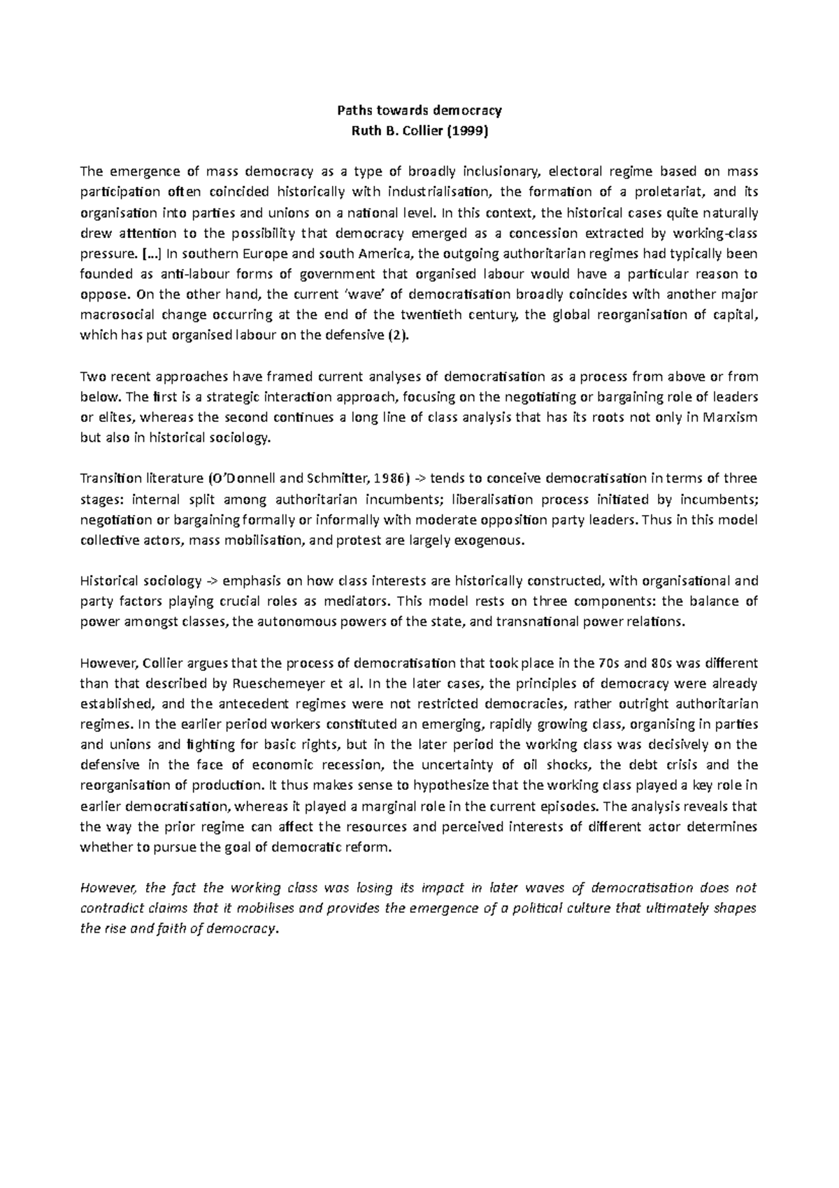 Collier - Paths towards democracy - Paths towards democracy Ruth B ...