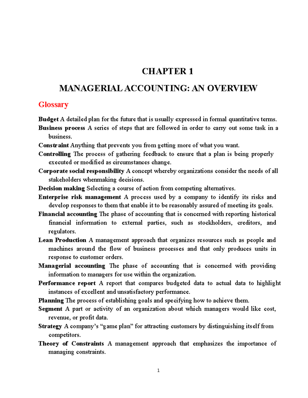 Bai tap MA - Bài tập - CHAPTER 1 MANAGERIAL ACCOUNTING: AN OVERVIEW ...