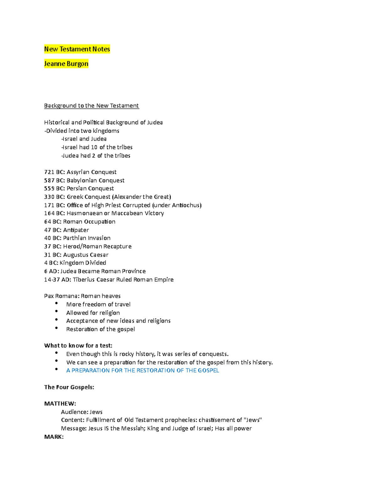 New Testament Notes Jeanne Burgon - Studocu