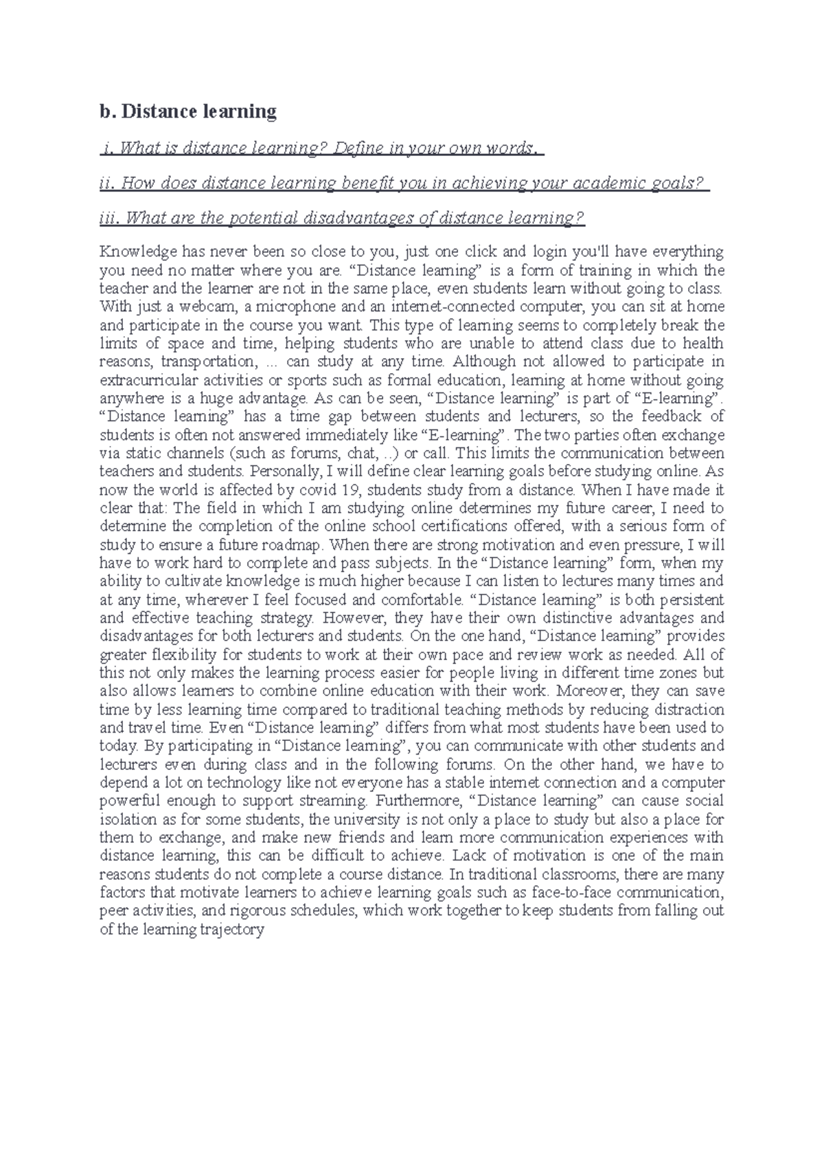 Activity 5 Network Applications - b. Distance learning i. What is ...