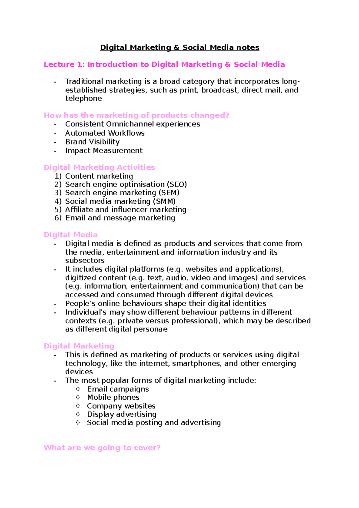 Digital Marketing Social Media notes lecture 1-6 - Digital Marketing ...