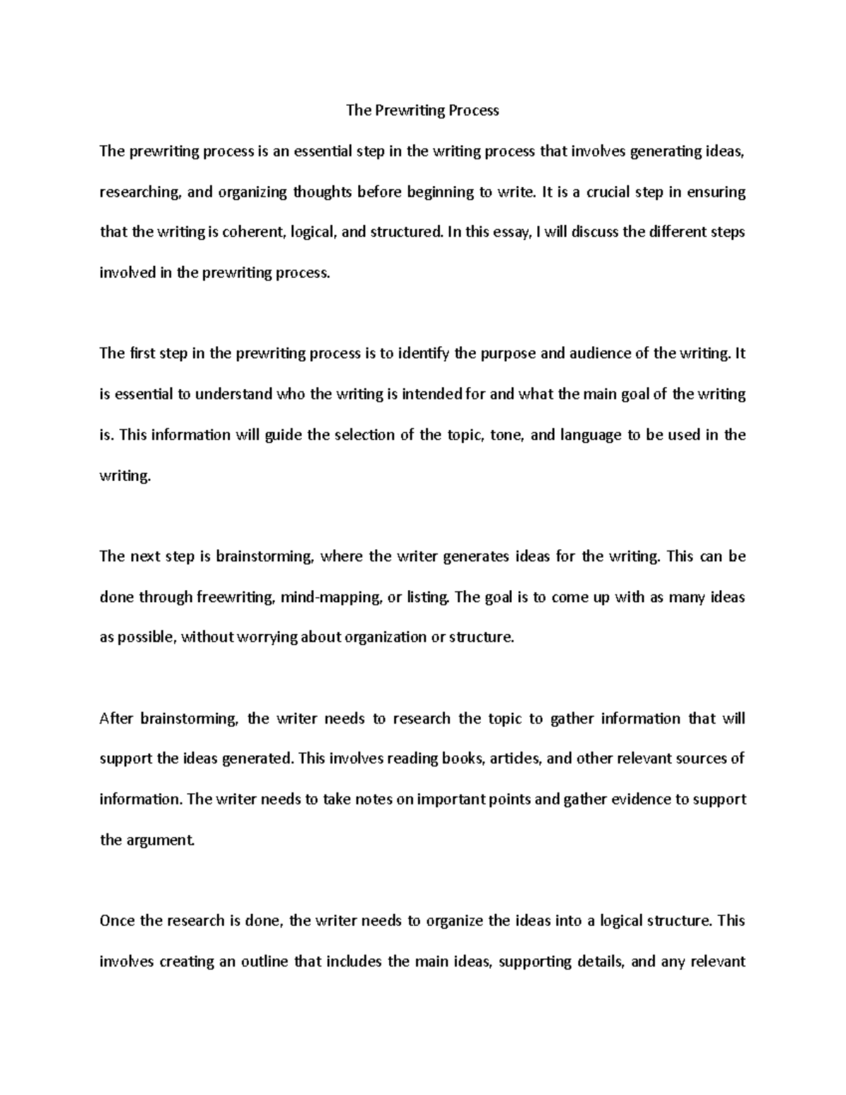 The Prewriting Process - It is a crucial step in ensuring that the ...