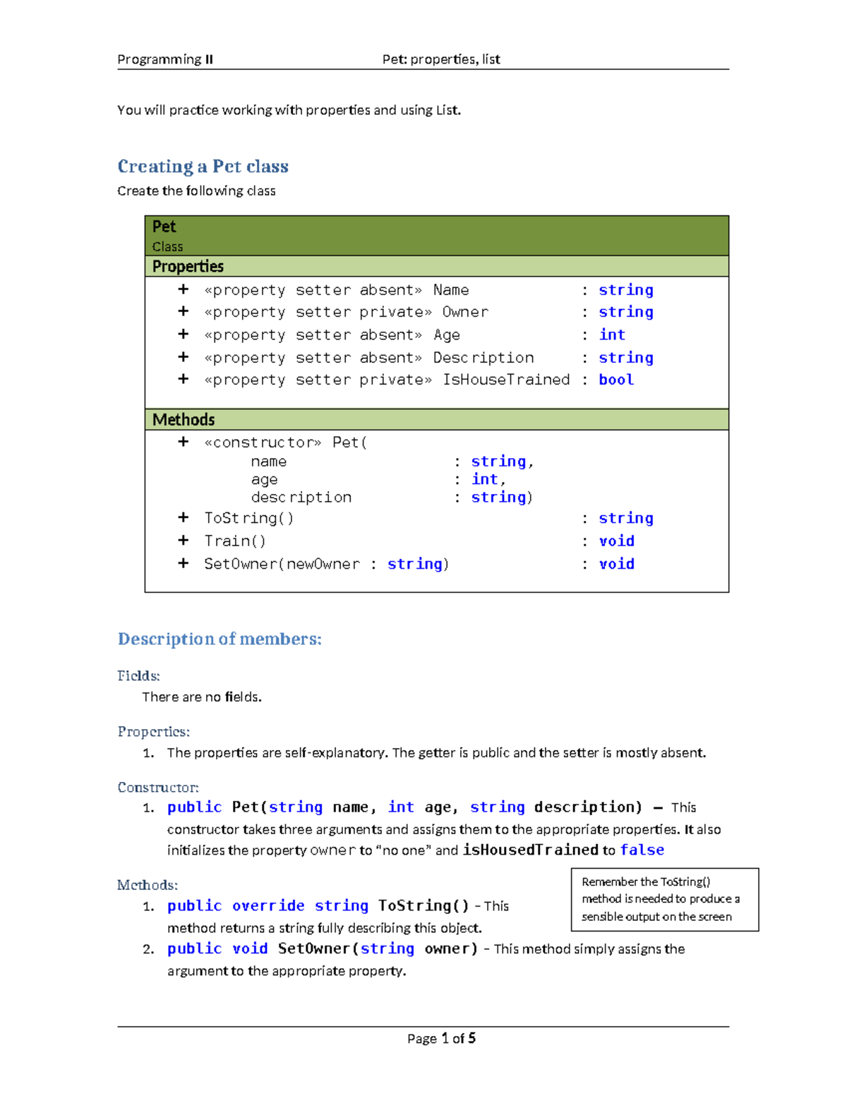 Week 02 lab 05 Pet assignment 2 - You will practice working with ...