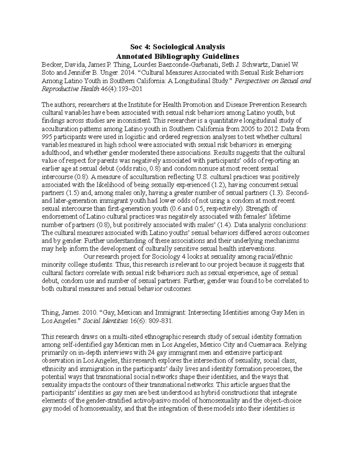 Annotated Bibliography - Soc 4: Sociological Analysis Annotated ...