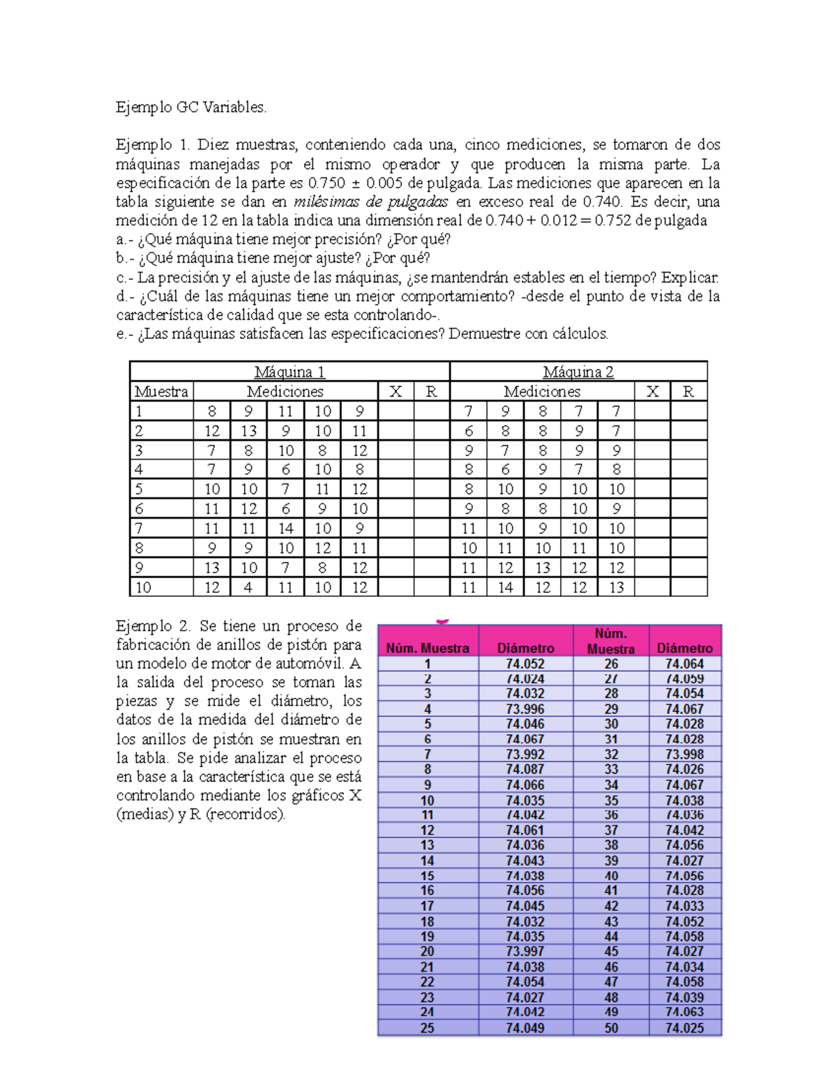 Clase 2.2 GC Variables Ejemplo - Ejemplo GC Variables. Ejemplo 1. Diez muestras, conteniendo ...