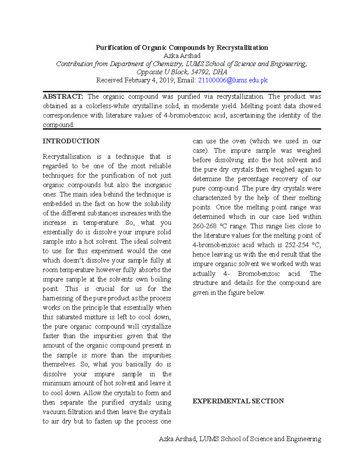 Organic LAB Report 1 (Week 2) - Purification of Organic Compounds by ...