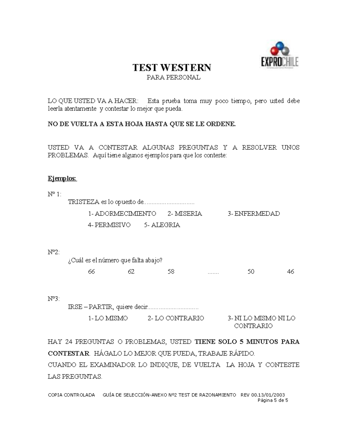 TEST Western - test para evaluar área cognitiva - TEST WESTERN PARA ...