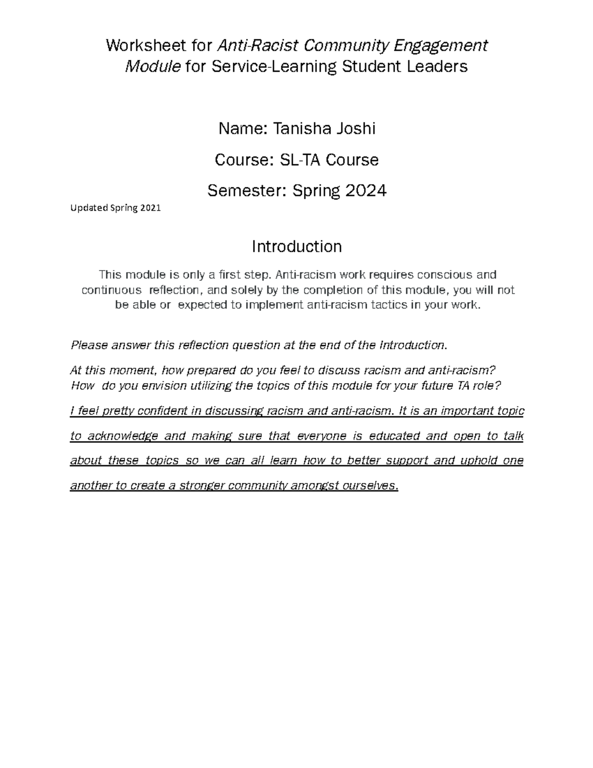 Anti Racism Training Module Worksheet - Worksheet for Anti-Racist ...